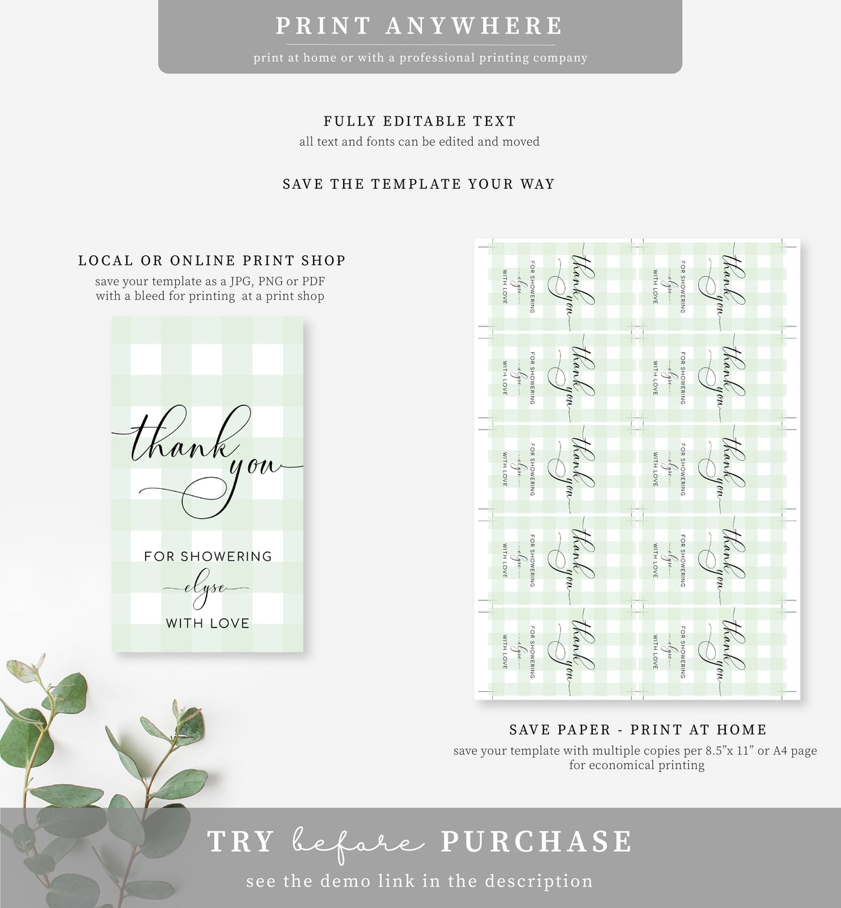 Gingham Green | Printable Thank You Tags – Black Bow Studio