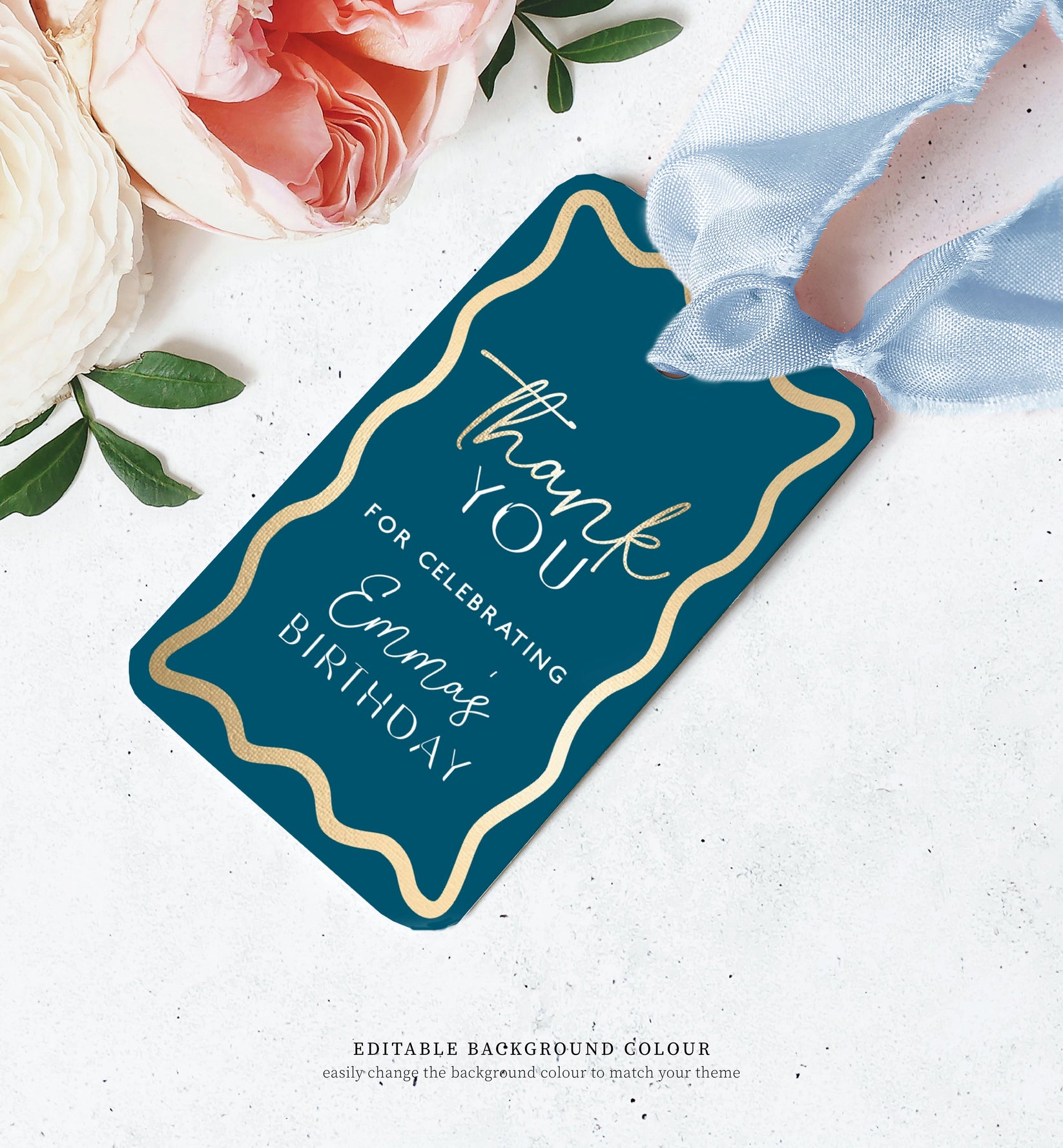 Wave Hot Pink Gold | Printable Thank You Favour Tag Template – Black ...