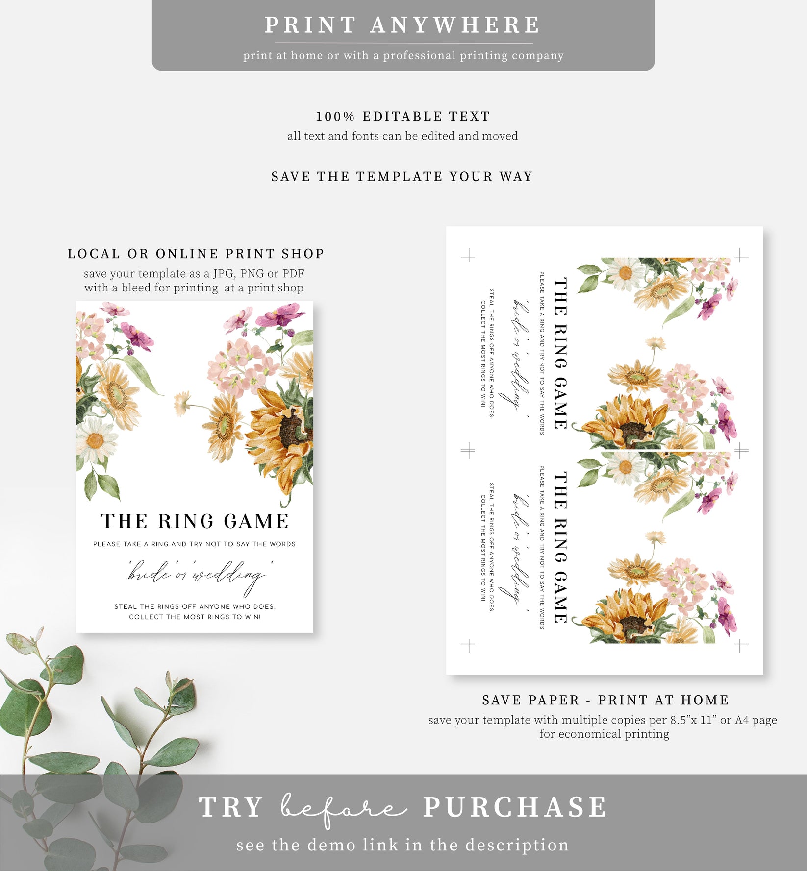 Mews Floral White | Printable The Ring Game Sign Template – Black Bow ...