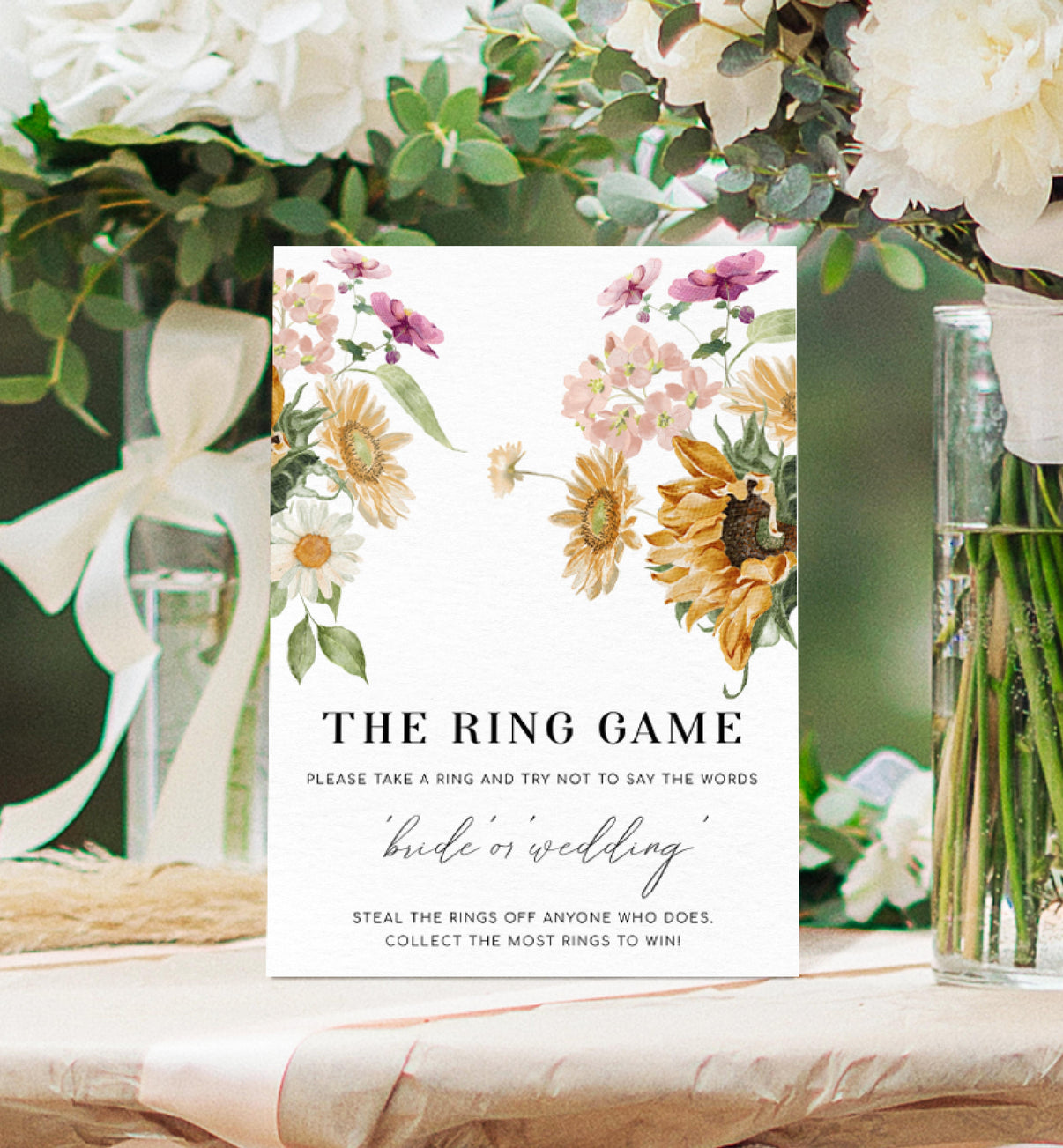 Mews Floral White | Printable The Ring Game Sign Template – Black Bow ...