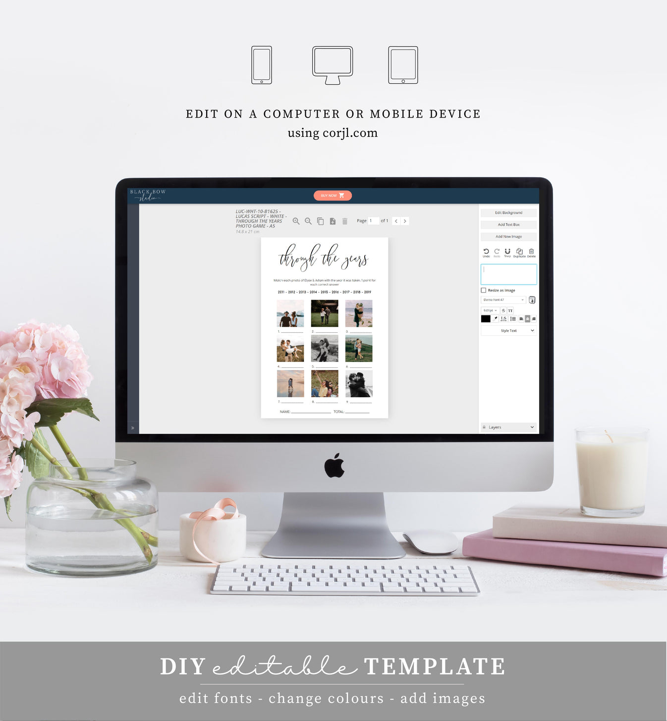 Lucas Script White | Printable Through The Years Photo Bridal Shower G ...