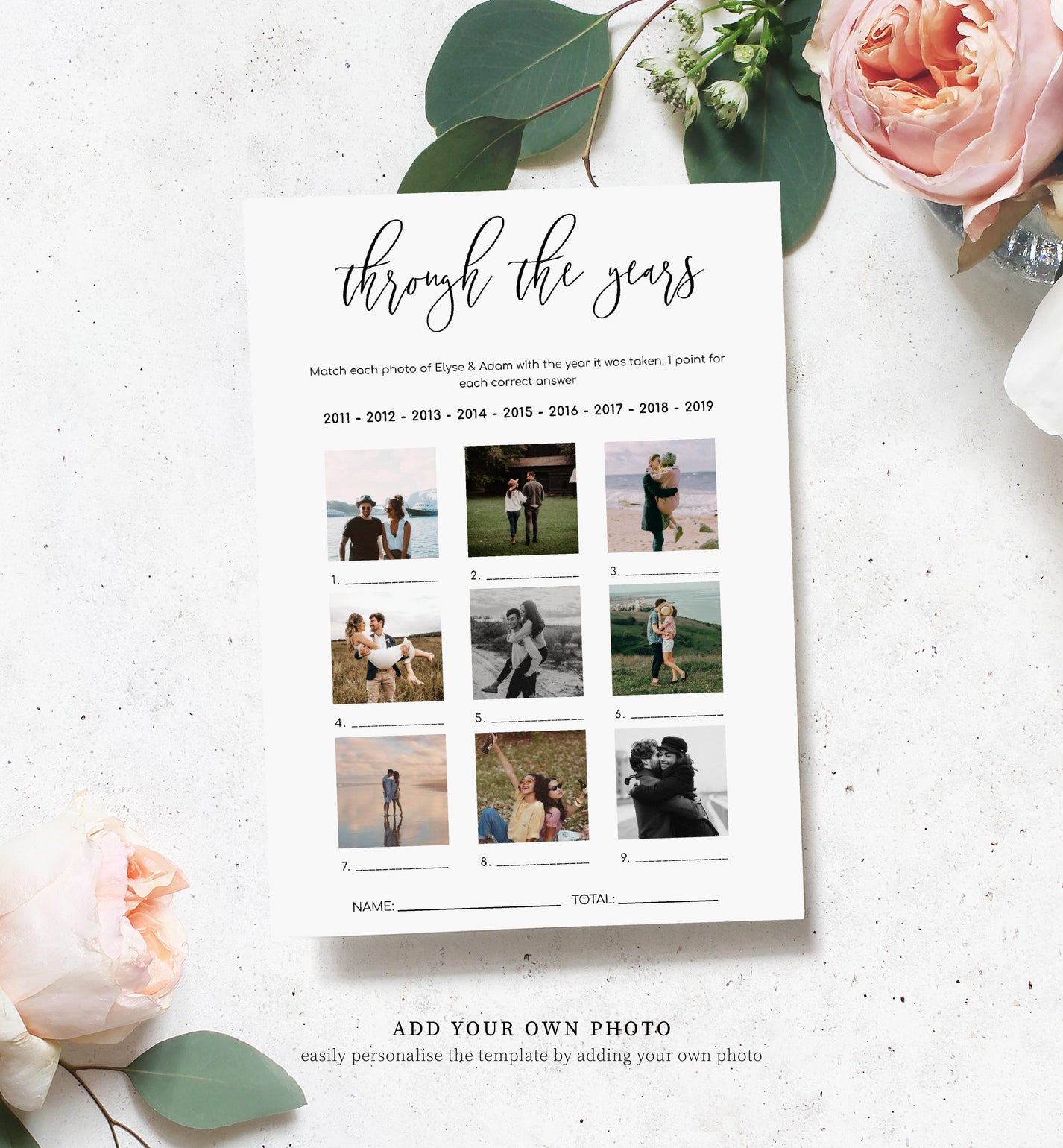 Lucas Script White | Printable Through The Years Photo Bridal Shower G ...