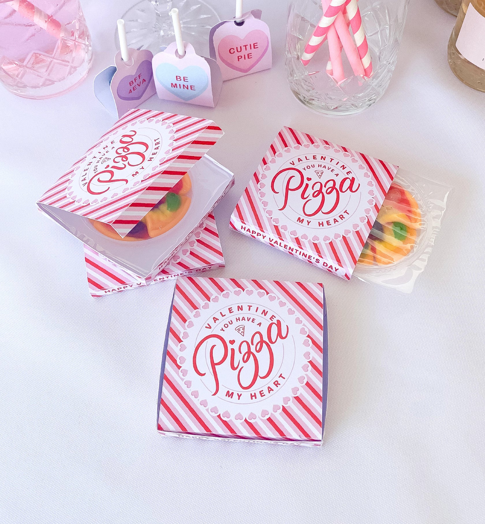 Stripe Pink | Printable Valentine Pizza Box Template – Black Bow Studio