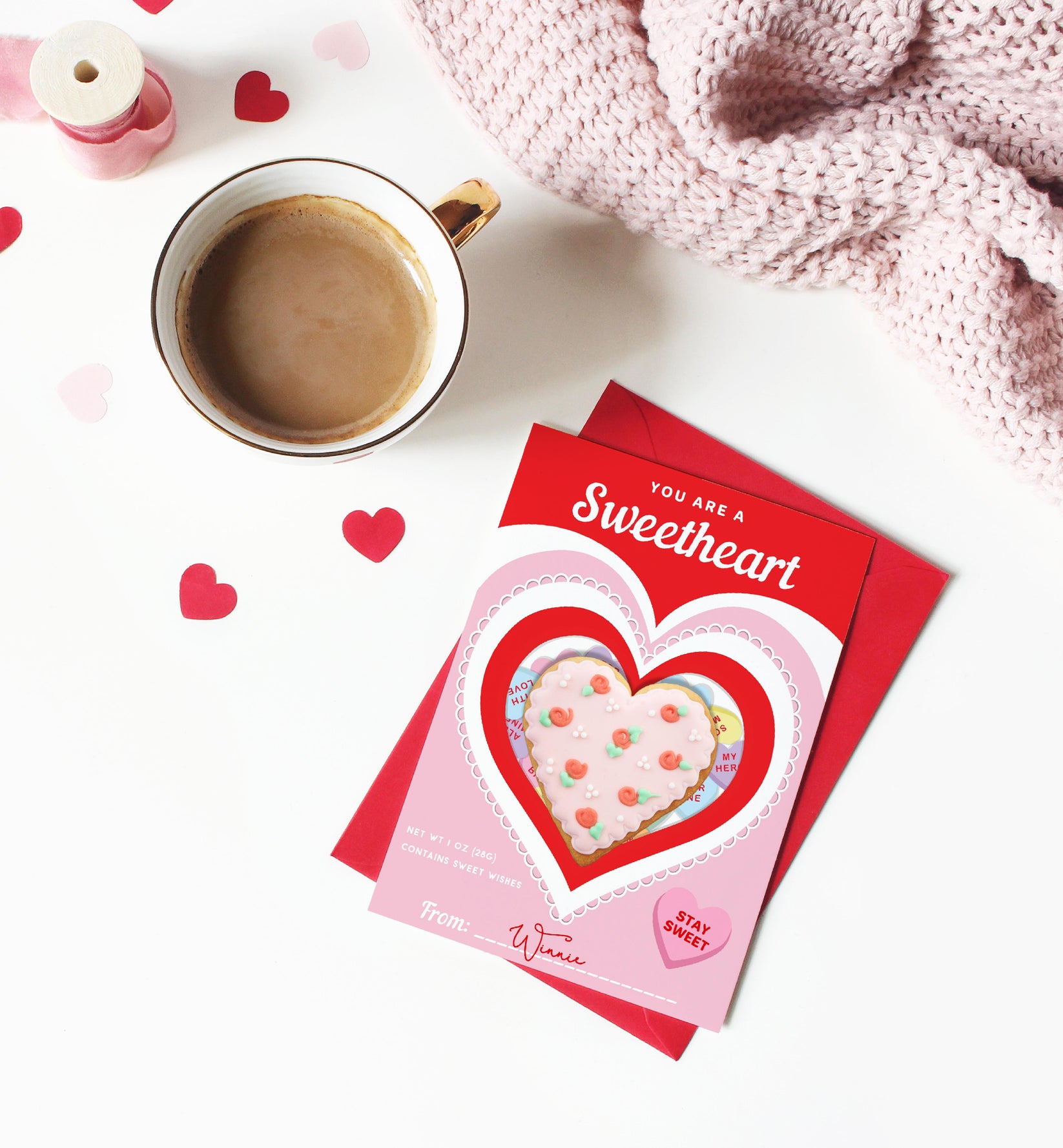 Convo Hearts Red Pink | Printable Sweetheart Valentine Cookie Card Tem ...