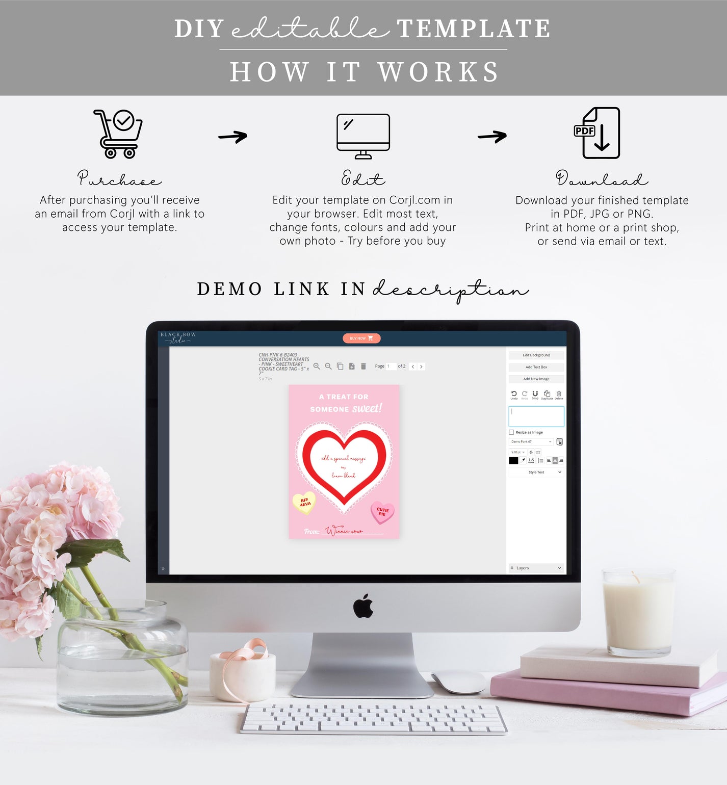 Convo Hearts Pink | Printable Sweetheart Valentine Cookie Card Templat ...