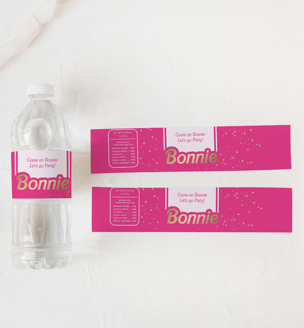 Barbie Party Hot Pink Gold | Printable Water Bottle Favour Labels Temp ...