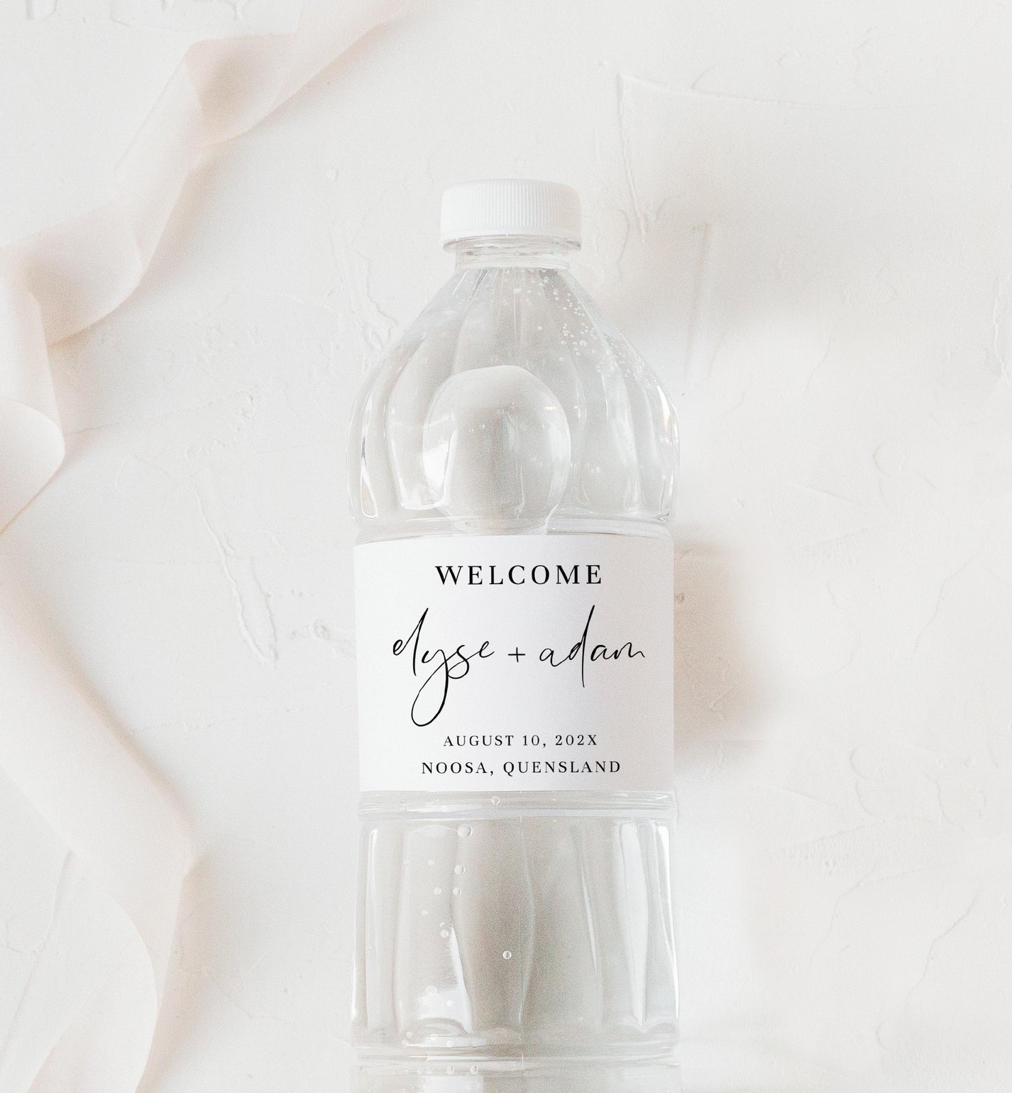 Gigi Script White | Printable Water Bottle Welcome Label Template ...
