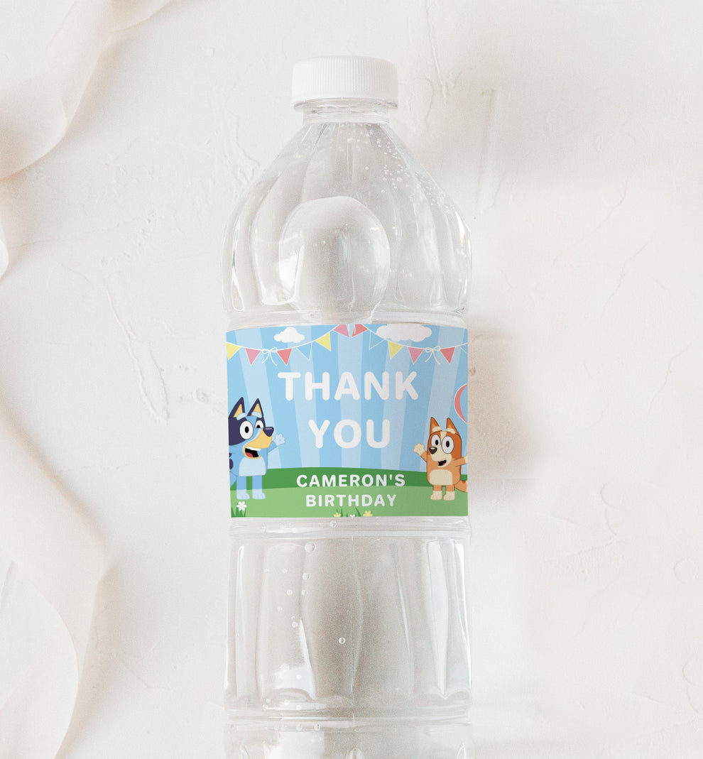 Bluey Blue | Printable Water Bottle Favour Labels Template – Black Bow ...