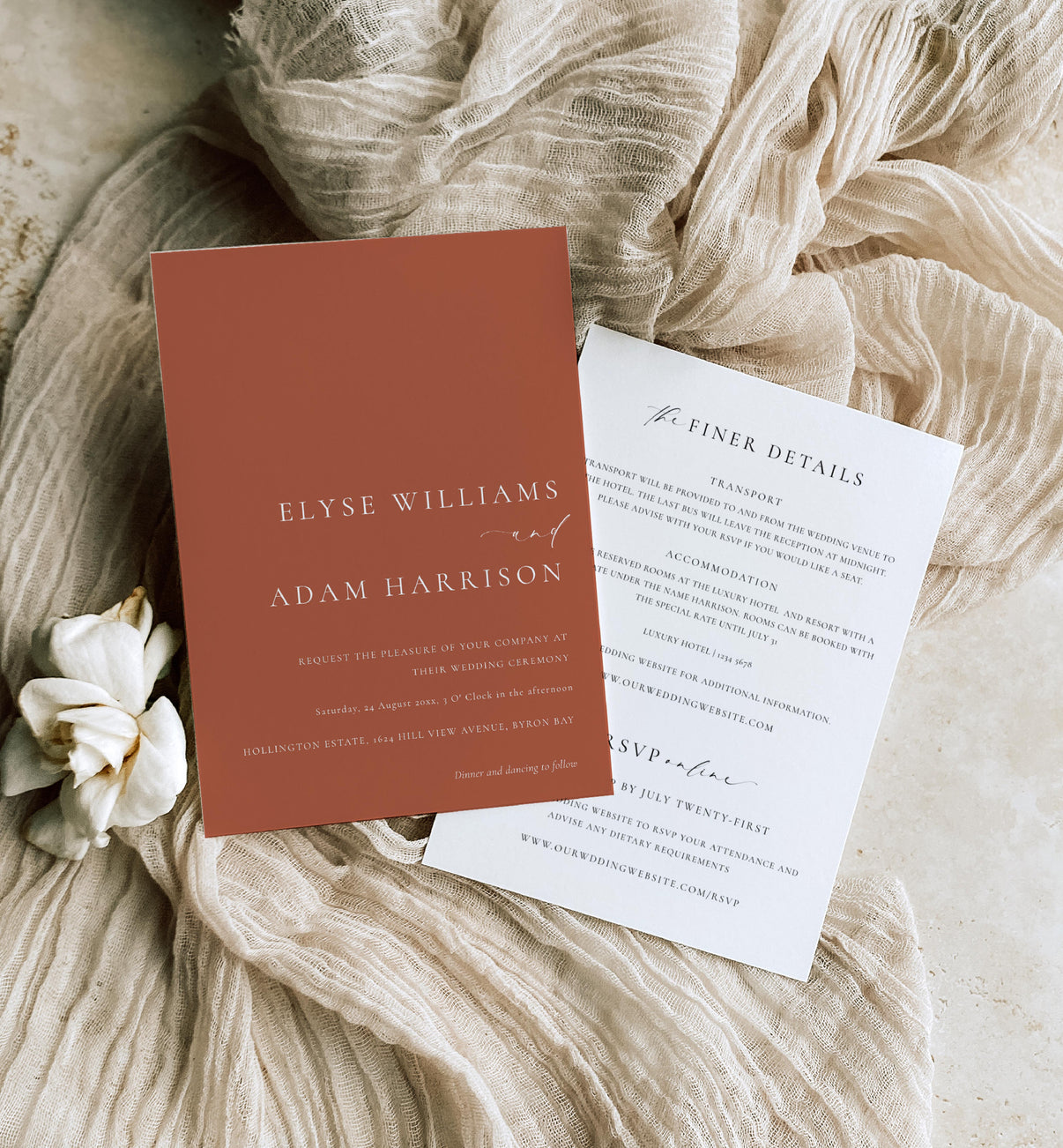 Ellesmere White | Printable All-In-One Wedding Invitation Template ...