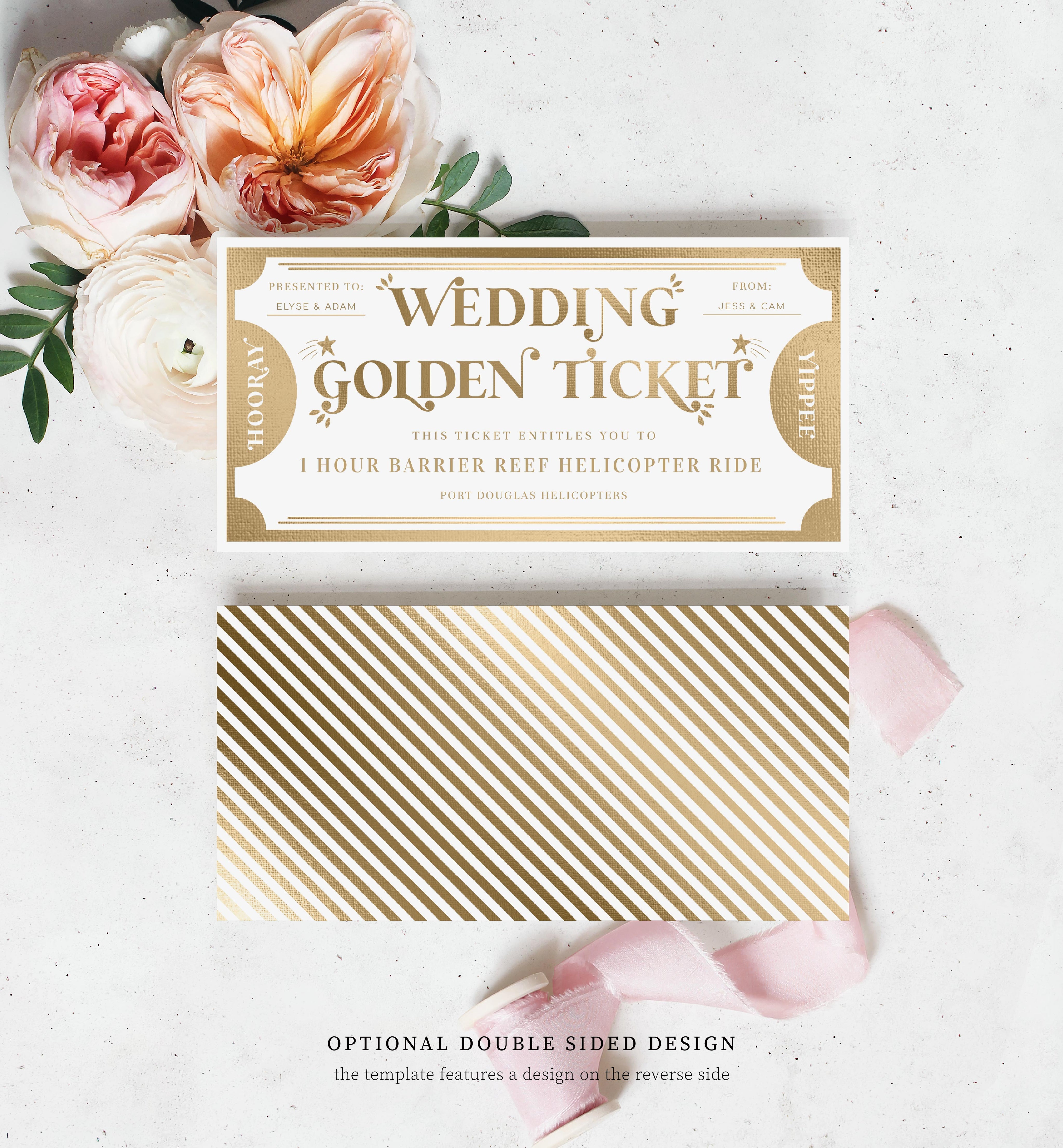 Golden Ticket Gold | Printable Wedding Custom Gift Voucher Template ...