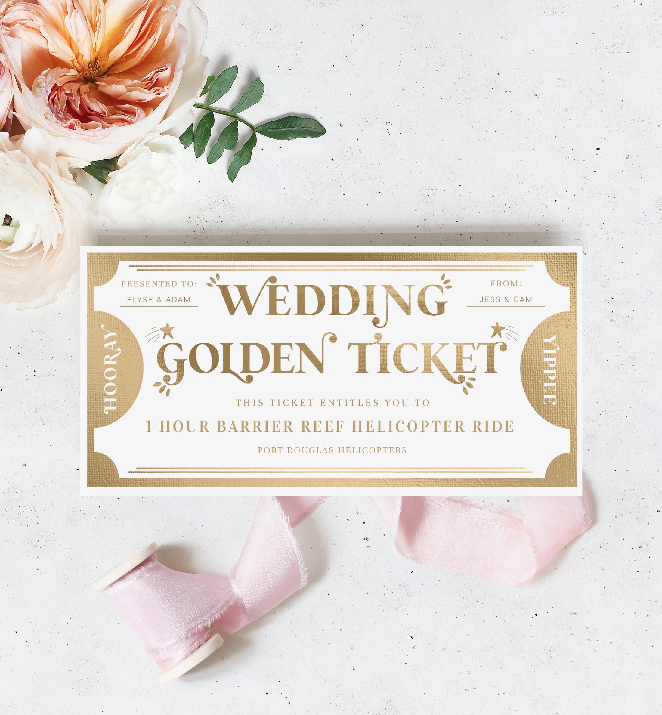Golden Ticket Gold | Printable Wedding Custom Gift Voucher Template ...