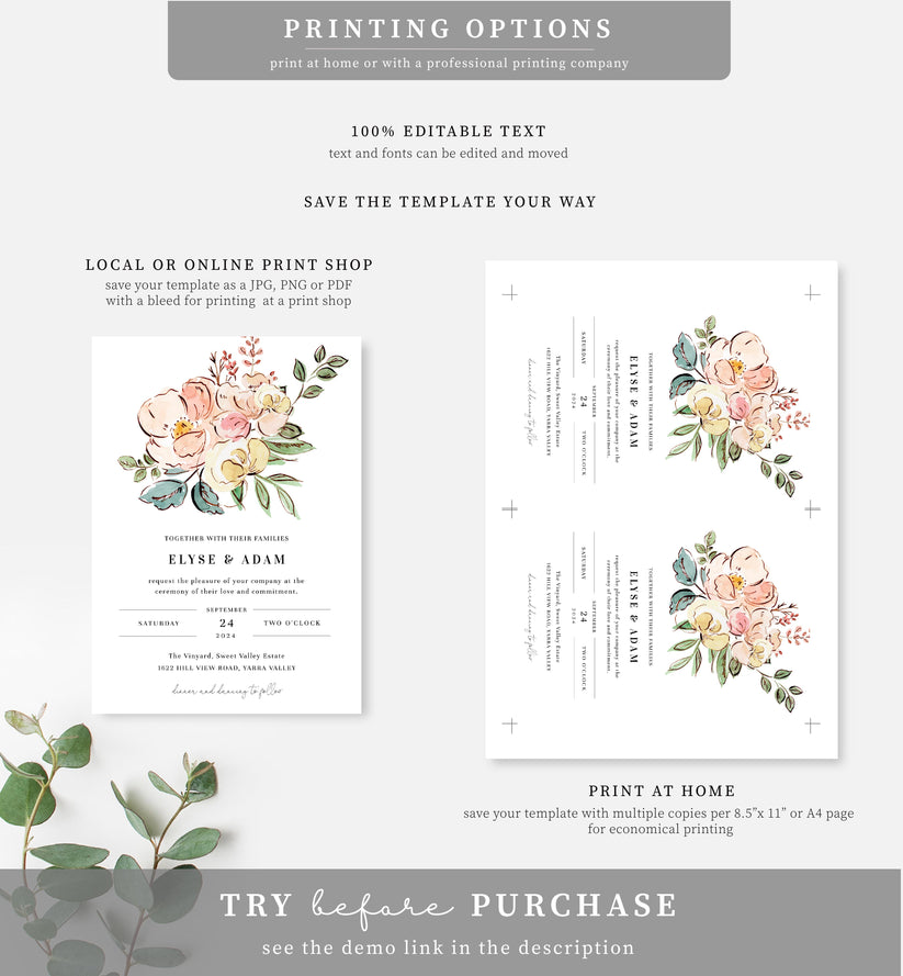 Cambridge Floral Multi | Printable Wedding Invitation Suite Template ...