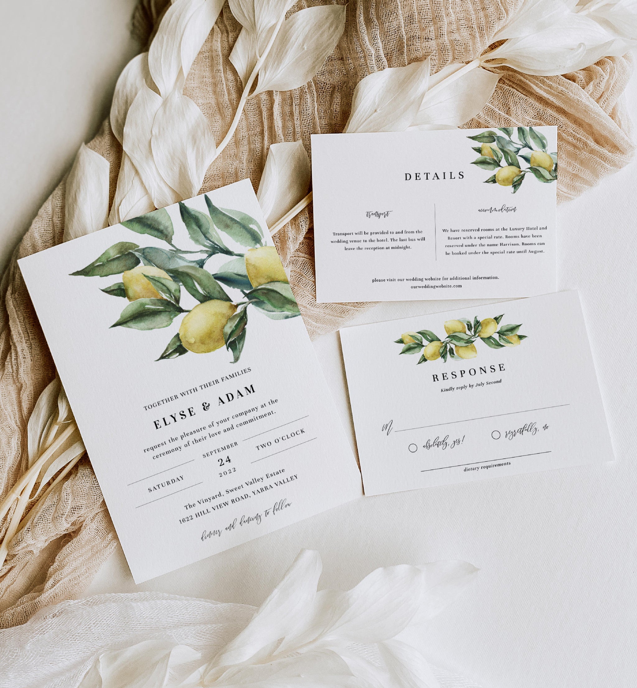 Tuscan Lemons | Printable Wedding Invitation Suite – Black Bow Studio