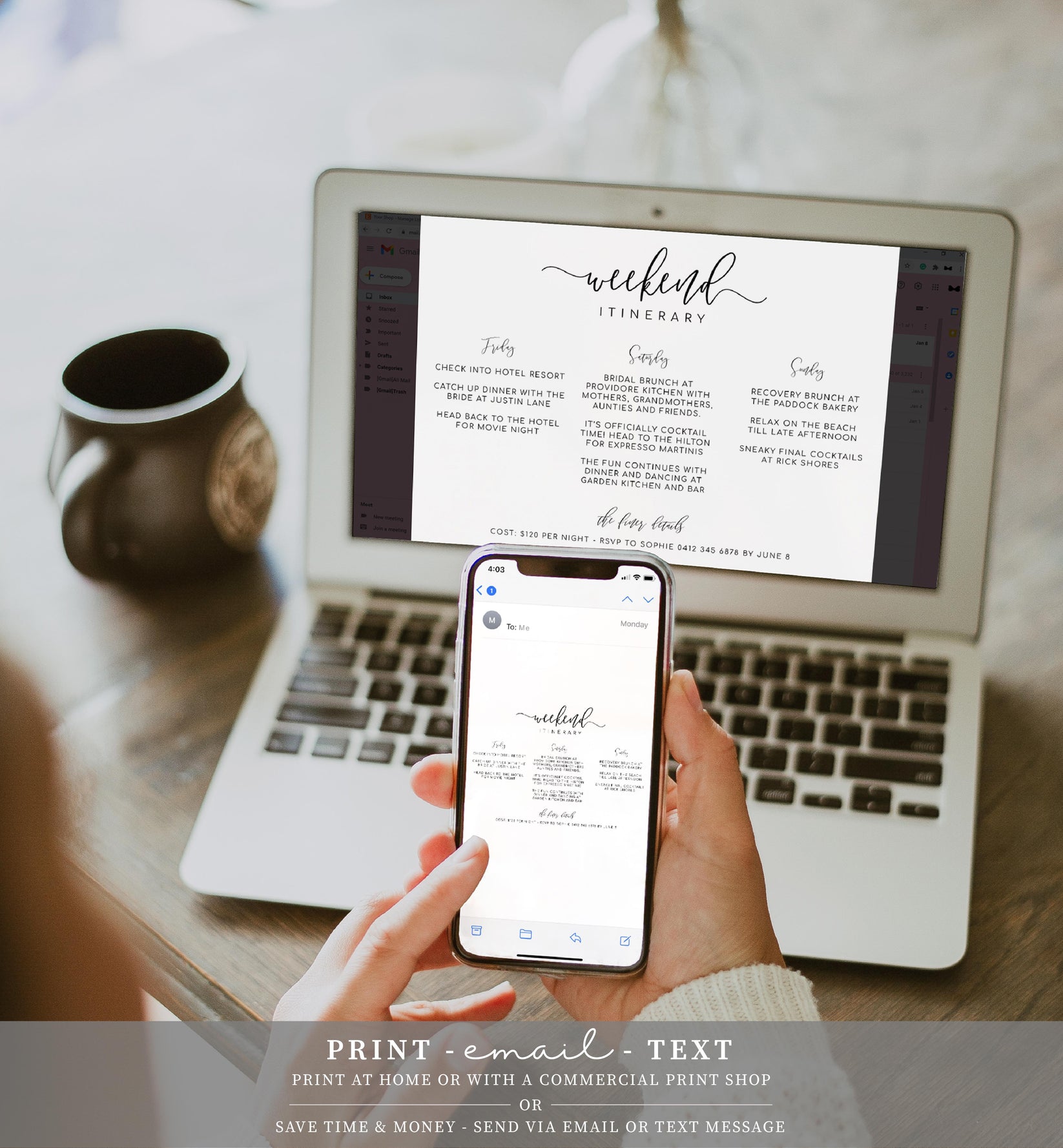 Lucas Script White | Printable Weekend Itinerary – Black Bow Studio