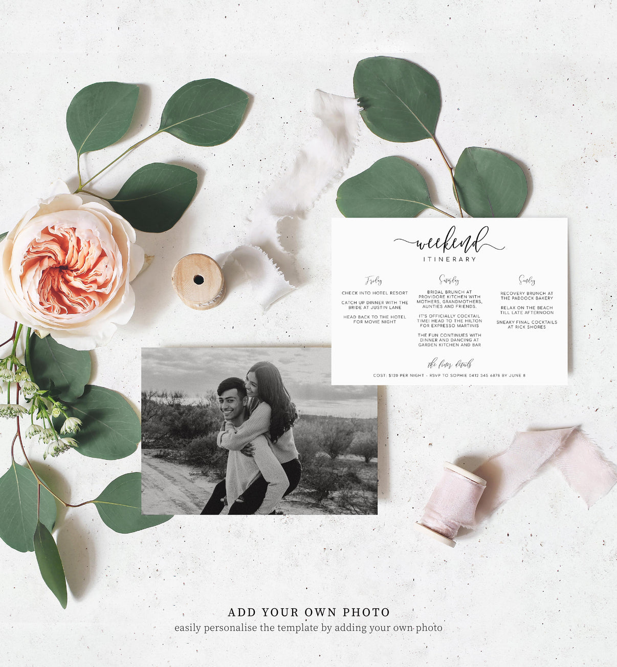 Lucas Script White | Printable Weekend Itinerary – Black Bow Studio