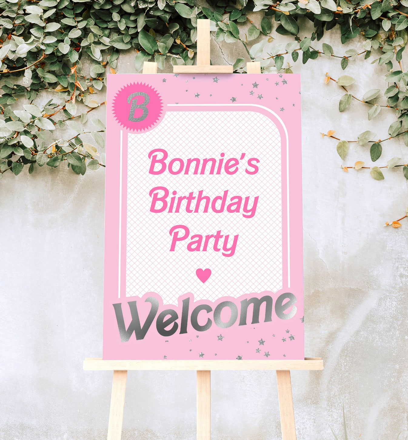 Barbie Party Pink Silver | Printable Welcome Sign Template – Black Bow ...