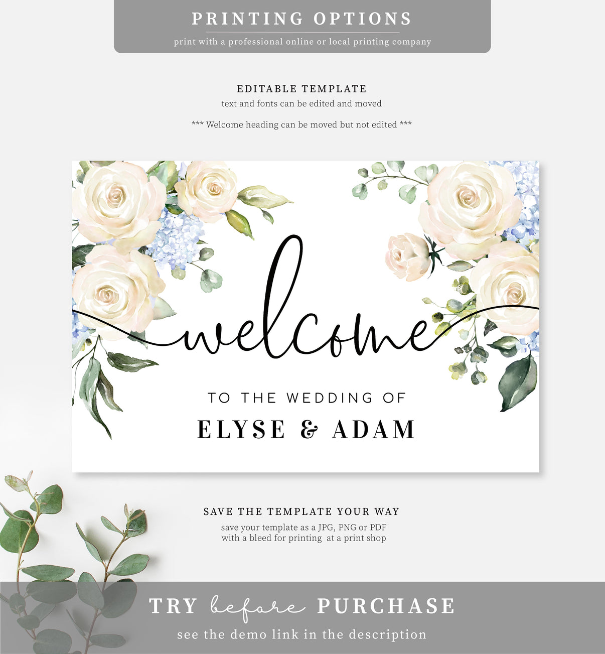 Darcy Floral Pink Printable Welcome Sign – Black Bow Studio