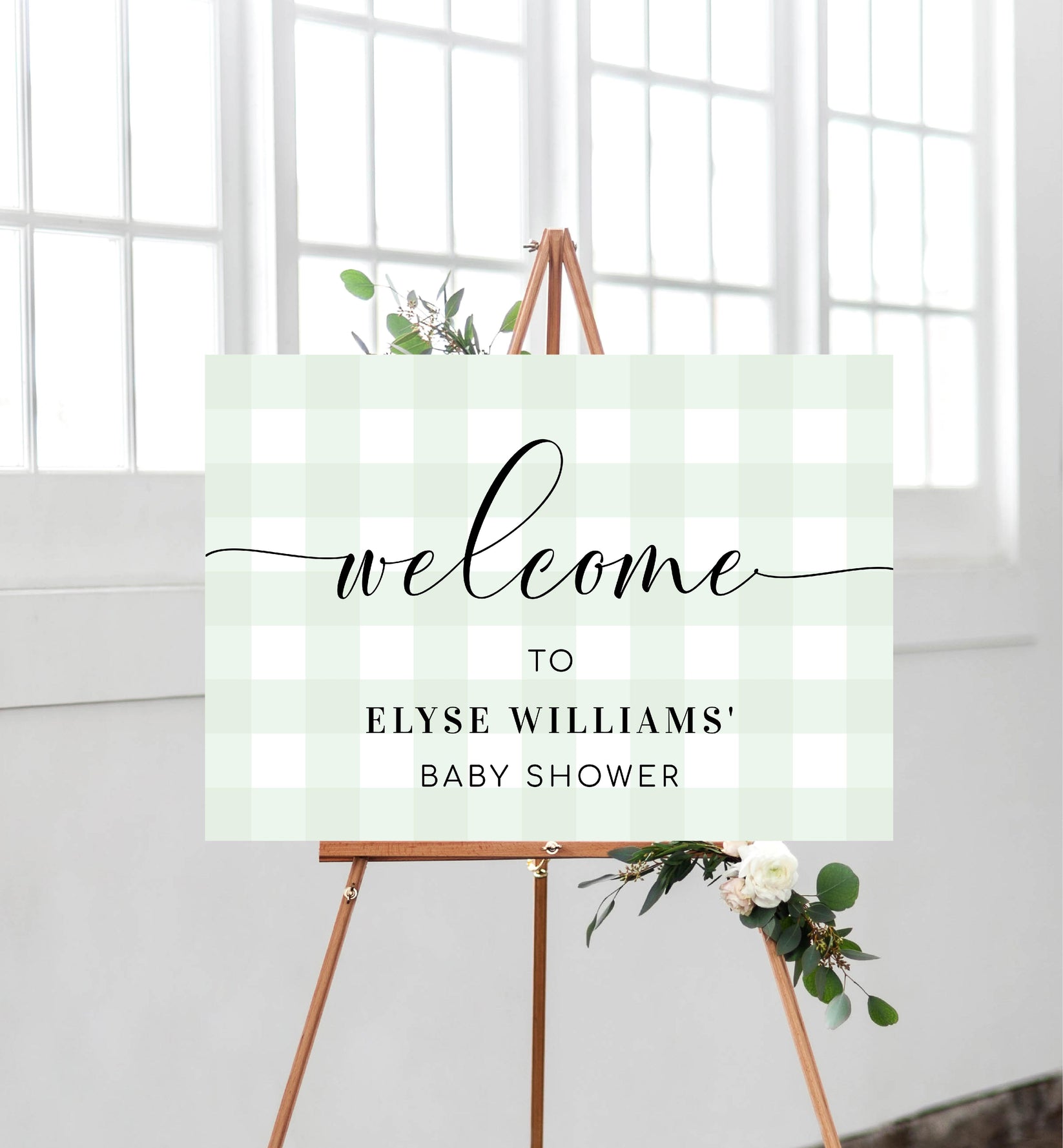 Green Gingham Printable Welcome Sign – Black Bow Studio