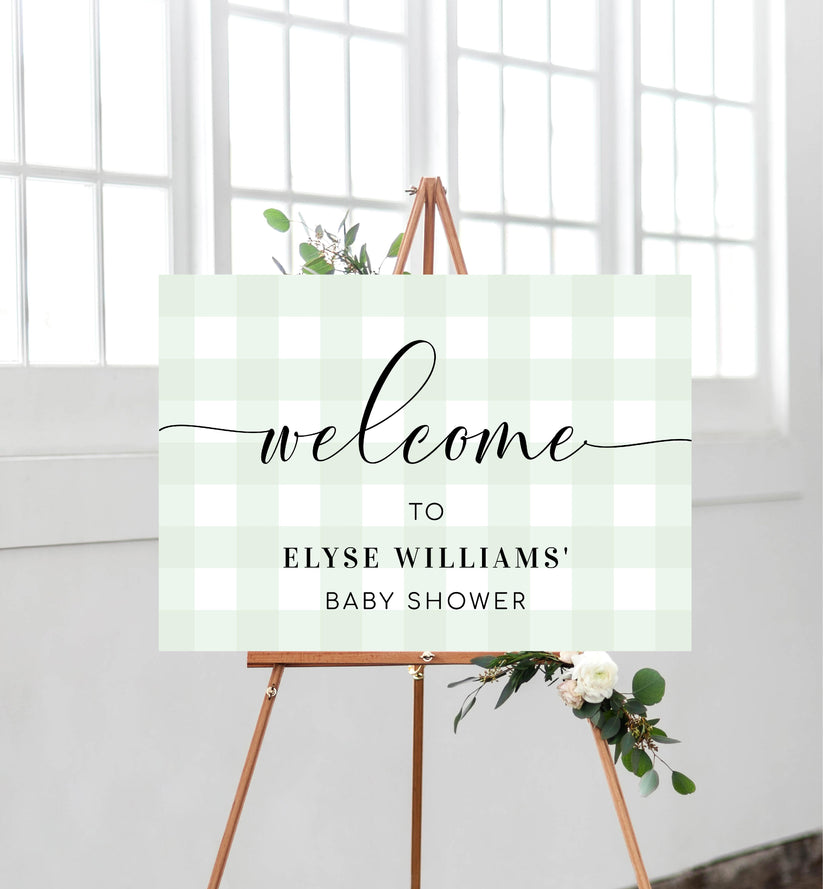 Green Gingham Printable Welcome Sign – Black Bow Studio