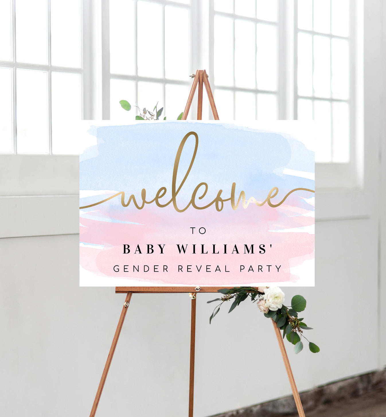 Watercolour Pink Blue | Printable Welcome Sign – Black Bow Studio