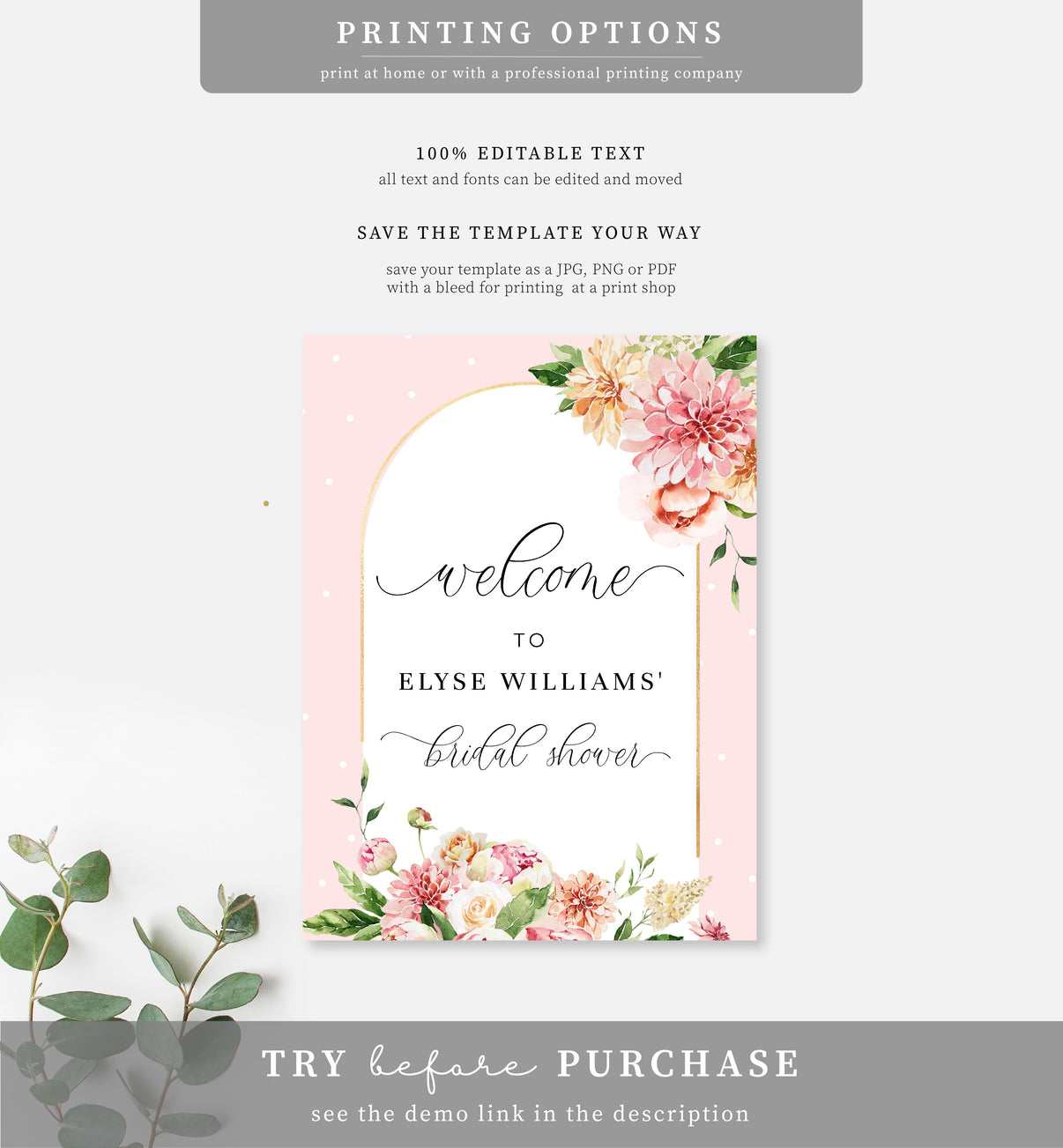 Darcy Floral Pink Printable Welcome Sign – Black Bow Studio