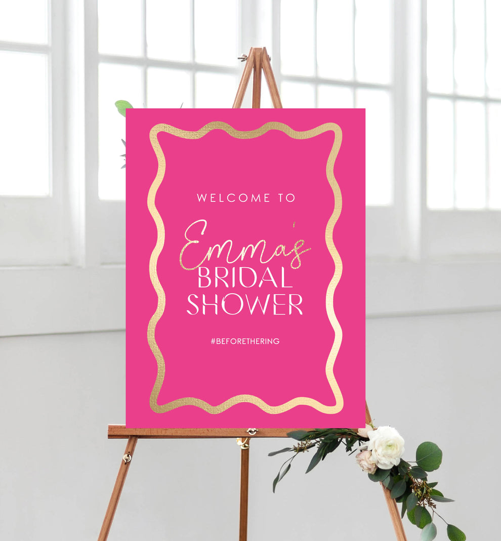 Wave Hot Pink Gold | Printable Welcome Sign Template – Black Bow Studio