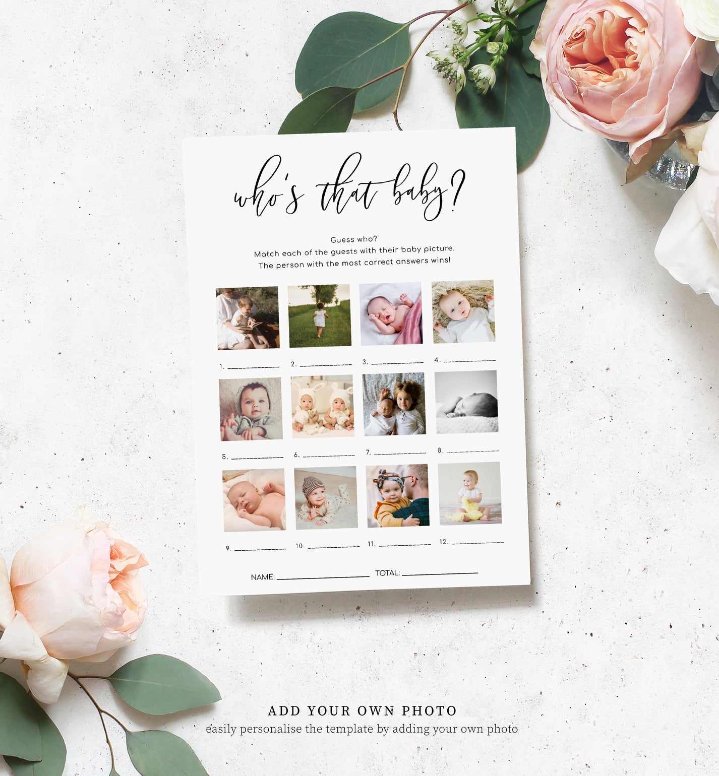 Lucas Script White | Printable Guess The Baby Photo Baby Shower Game ...