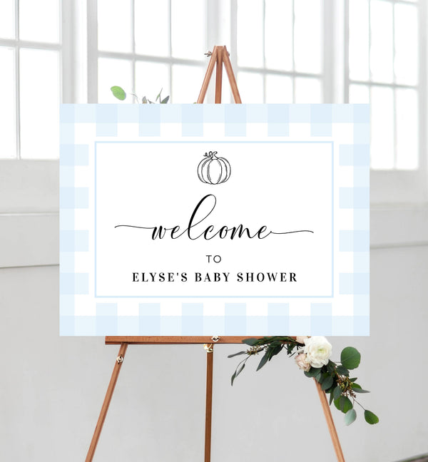 Gingham Blue Pumpkin | Printable Welcome Sign Template – Black Bow Studio